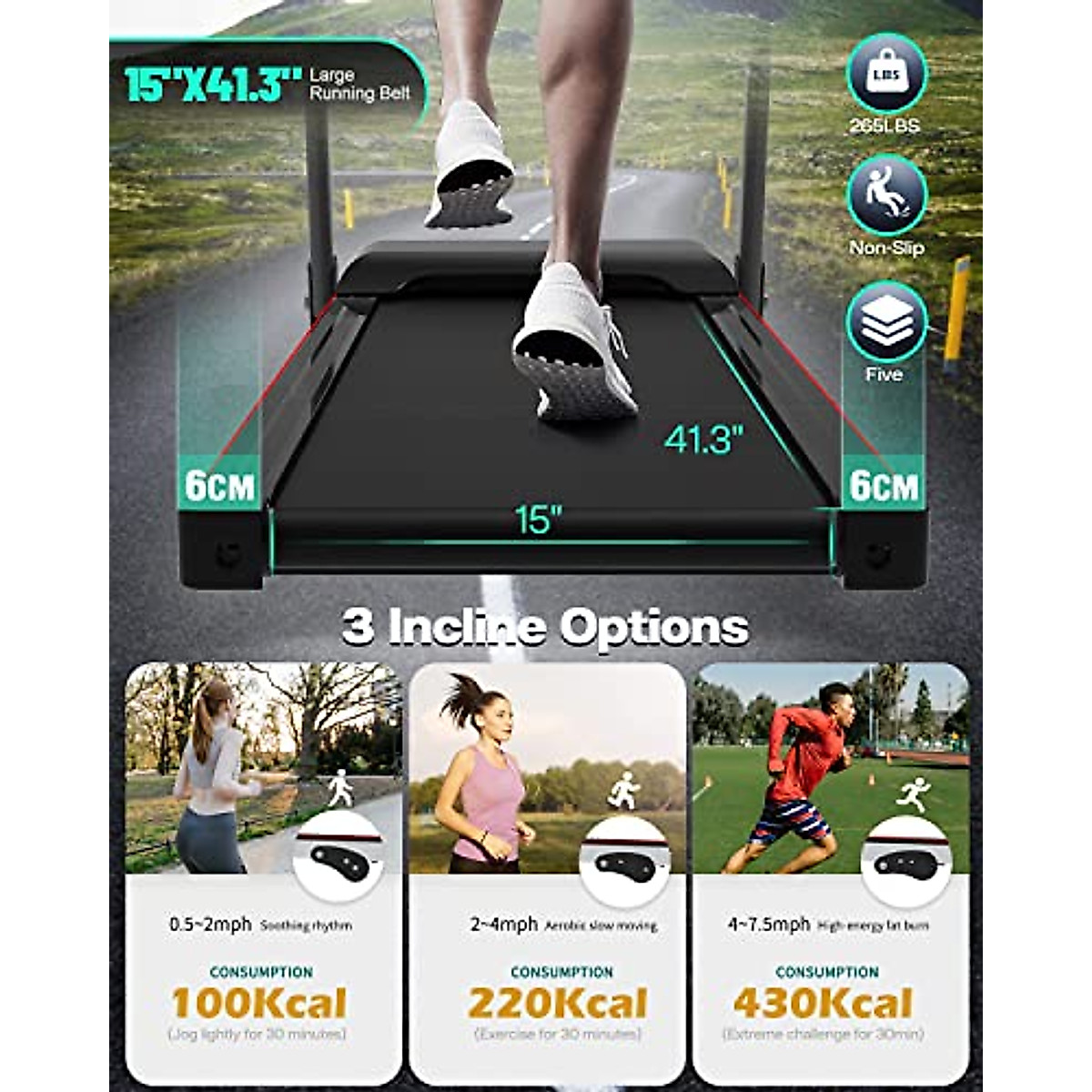 FYC Folding Treadmill for Home - Compact Slim Running Machine Portable Electric Treadmill Foldable Treadmill Workout Exercise for Small Apartment Home Gym Fitness Walking, with Adjustable Table