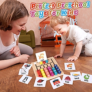 Lewo Wooden Reading Blocks Montessori Toys Sight Word Flash Cards Spelling Games Alphabet Letter Slide Puzzle Preschool Educational Learning Toys for Kids Boys Girls