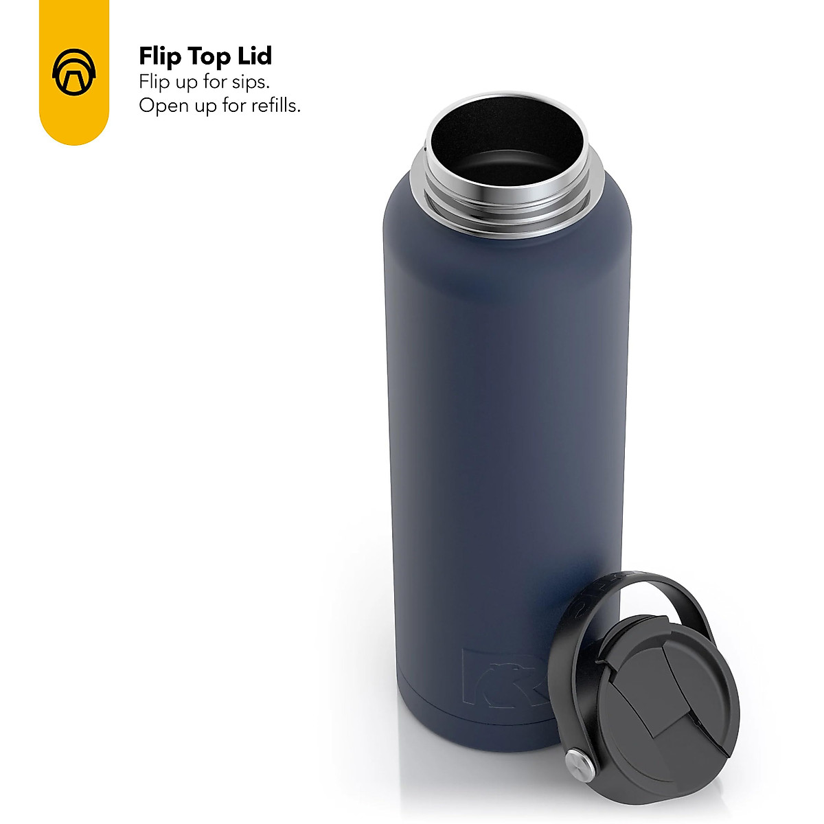 RTIC 40 oz Vacuum Insulated Bottle, Metal Stainless Steel Double Wall Insulation, BPA Free Reusable, Leak-Proof Thermos Flask for Water, Hot and Cold Drinks, Travel, Sports, Camping, Navy