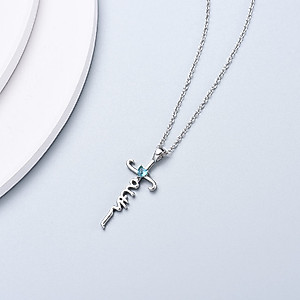 Nupdot Silver Cross Necklace for Women, Sterling Silver Chain March Birthstone Faith Cross Pendant Necklaces Christmas Christian Religious Birthday Gifts for Her, with Gifts Box