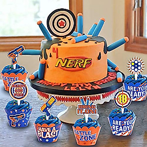 Cracoo Dart War Party Cupcake Toppers Wrappers Kids Birthday Gun Picks Target Bullet Dart War Party Supplies Decoration -48 Piece