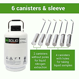 U.S.SOLID 3L Liquid Nitrogen Container LN2 Tank Cryogenic Dewar Semen Flask with Straps 6 Canisters Carry Bag