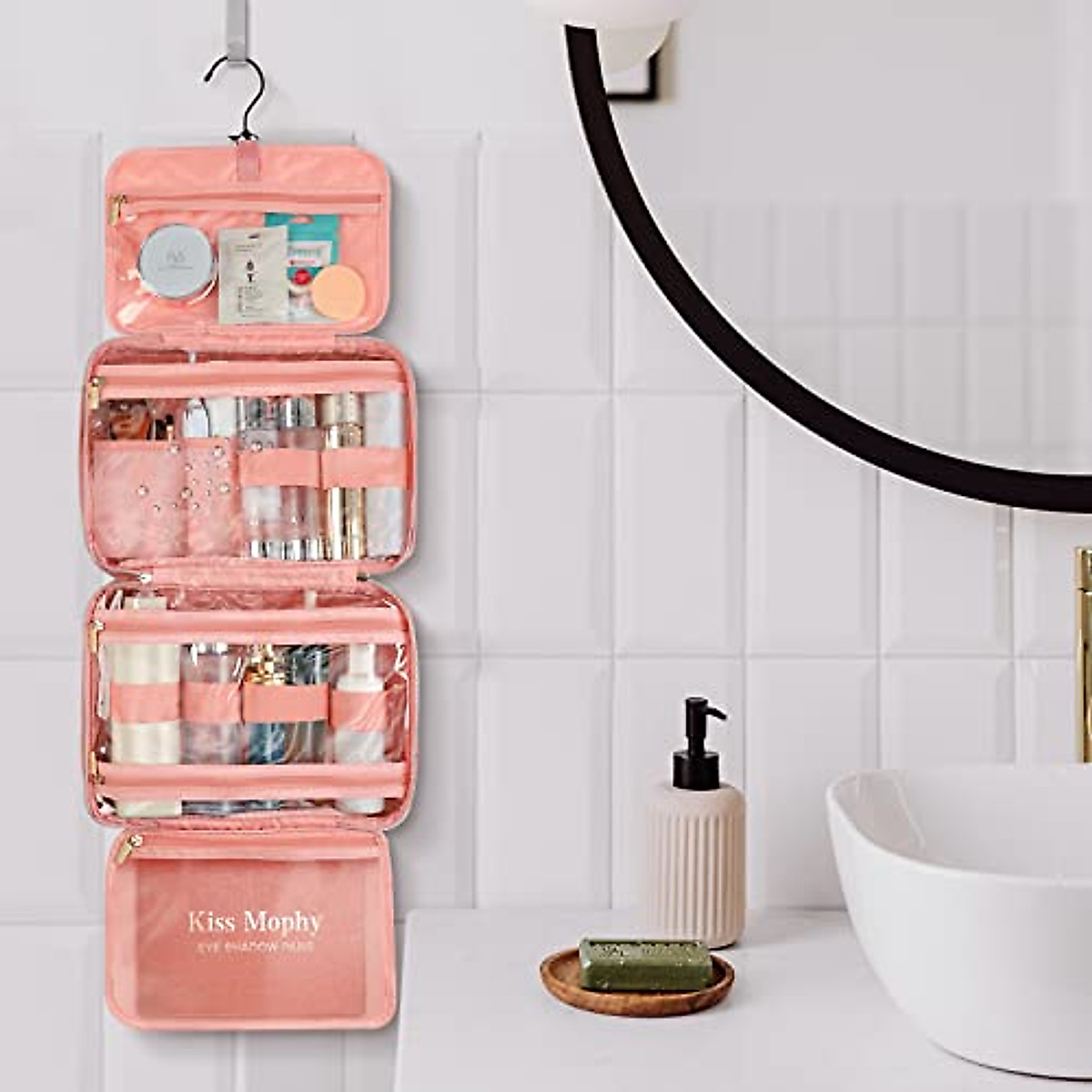 BOOMRICH Toiletry Bag for Women, Travel Hanging Toiletry Bag, Water-resistant Cosmetic Make up Organizer for Travel Accessories Kit, Bathroom Shower (Pink, Large)