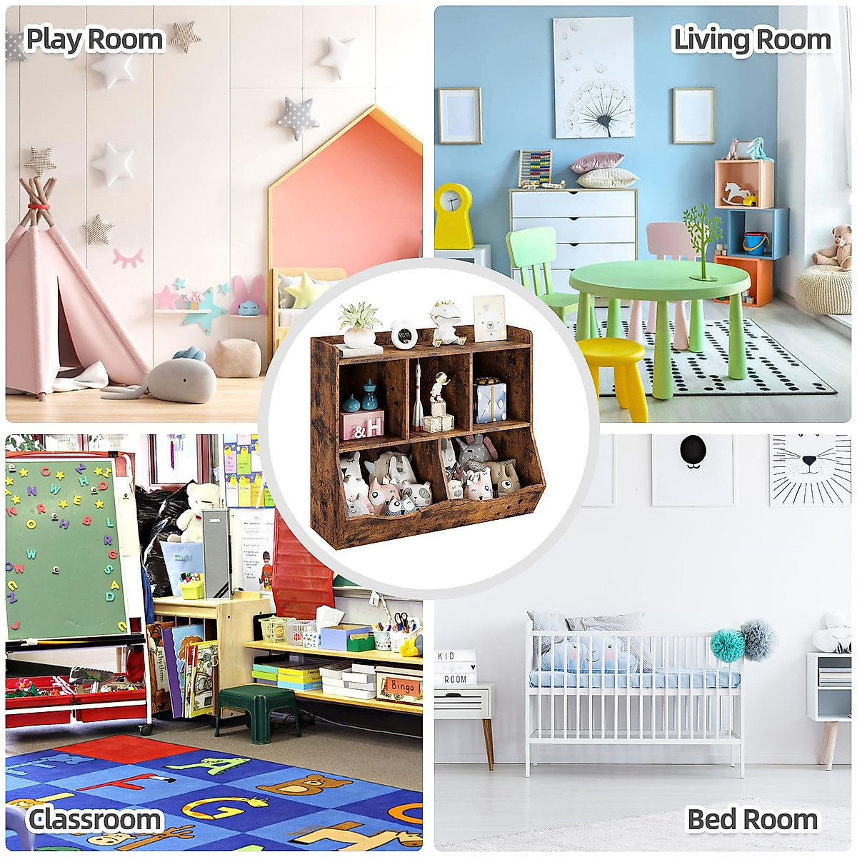 coucheta Toy Bookcase and Bookshelf, Multi Shelf with Cubby Organizer Cabinet for Storage Books and Toys, for Bedroom, Playroom and Hallway (Retro Brown)