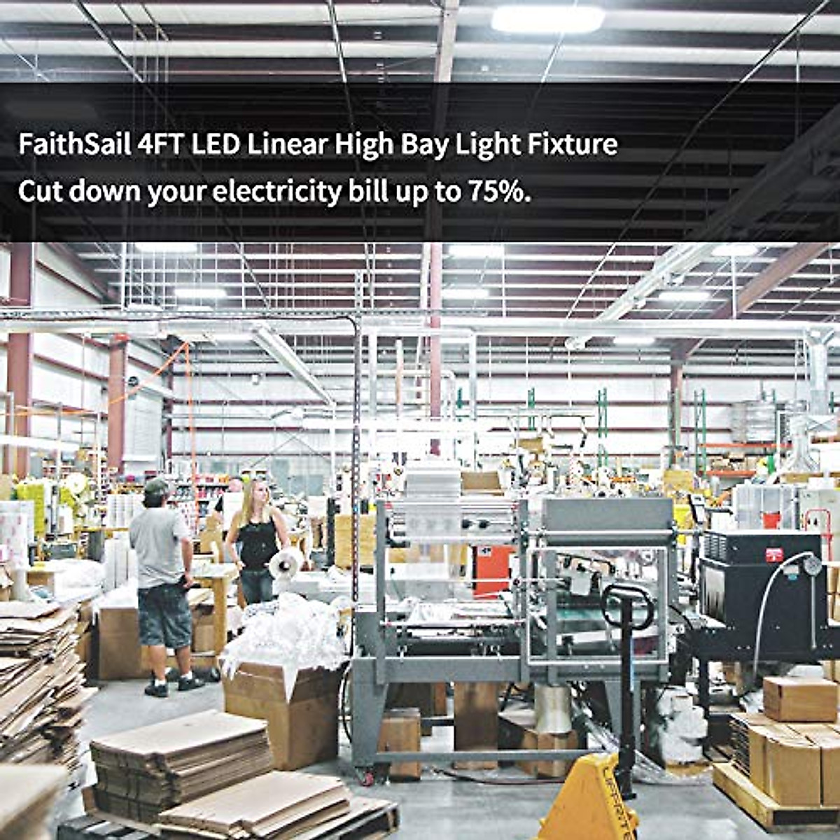 FAITHSAIL 4FT Linear LED High Bay Shop Light, 220W, 26500LM, 5000K, Industrial LED Warehouse Lighting, 4 Foot Indoor Aisle Area Workshop Garage Highbay LED Lights, 4 Lamp Fluorescent Equivalent