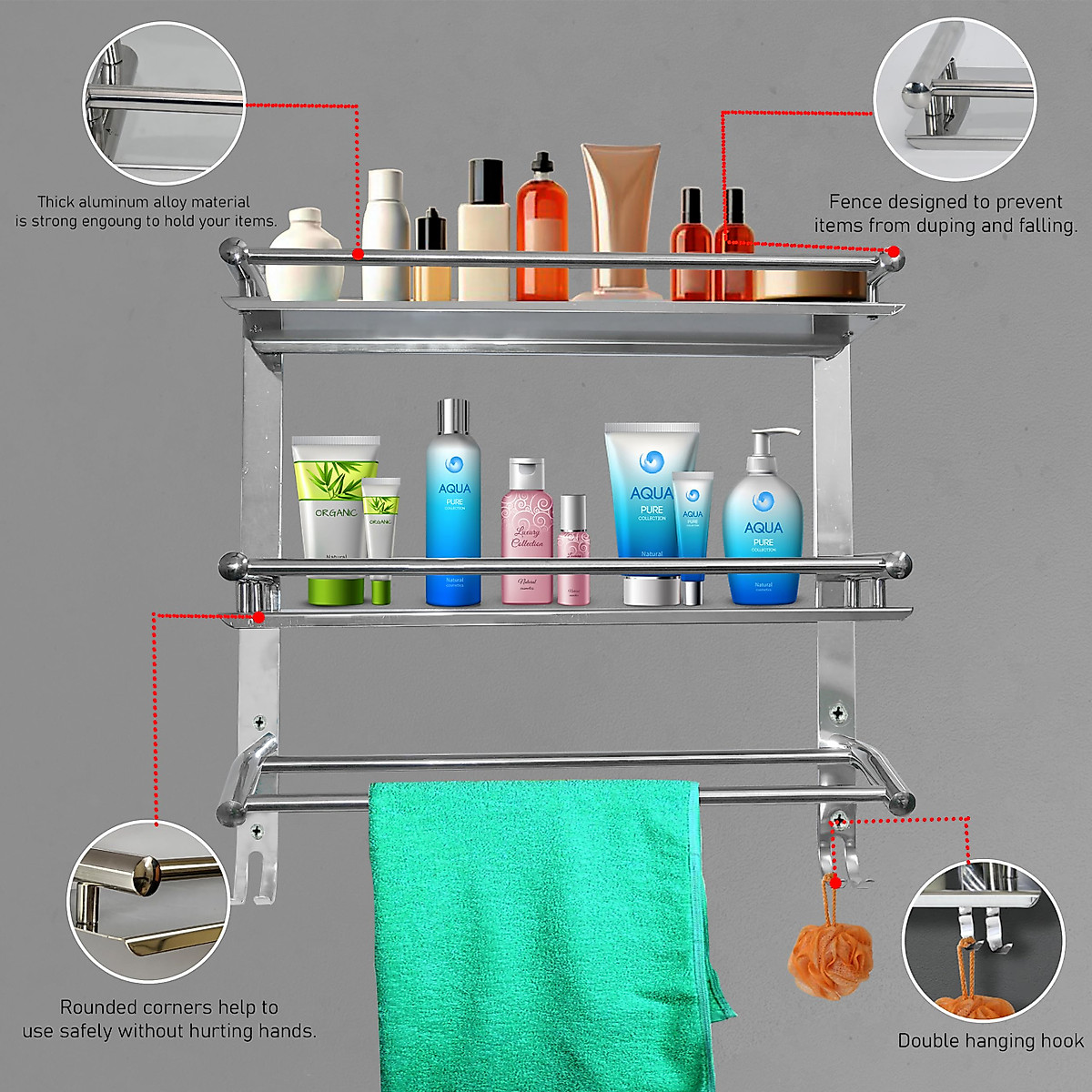 Well Set Stainless Steel Storage Shelves Household Toilets Vanity Tables Towel Holder Double Layer Wall Mount Racks For Bathroom