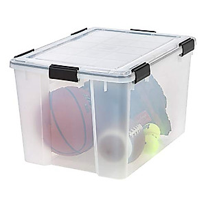 IRIS USA 74 Quart Weathertight Plastic Storage Bin Tote Organizing Container with Durable Lid and Seal and Secure Latching Buckles, 4 Pack