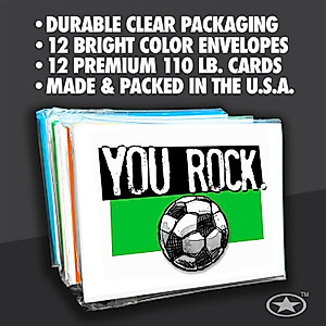 Play Strong Soccer You Rock Note Cards 12-Pack (4.25"x5.5") Illustrated Sports Powercards Thank You Note Card Set Perfect for Soccer Players, Coaches, Fans and Fanatics - They'll Love 'Em!