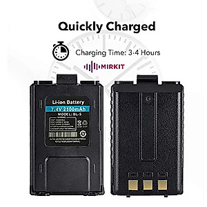 MIRKIT Baofeng Battery BL-5 Li ion 7.4V 2100mAh for Two-Way HAM Radio UV-5R v2+ BF-F8HP Rechargeable Extended Batteries, Accessories and Parts for radios Radio USA Warranty