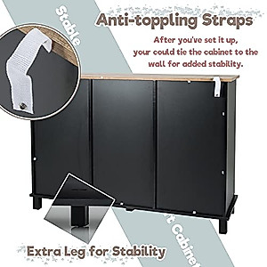 LOKO Farmhouse Buffet Cabinet with Storage, Rustic Bar Cabinet with 2 Sliding Barn Doors, Kitchen Sideboard Storage Cabinet with Adjustable Shelves, 48 x 16 x 33 inches