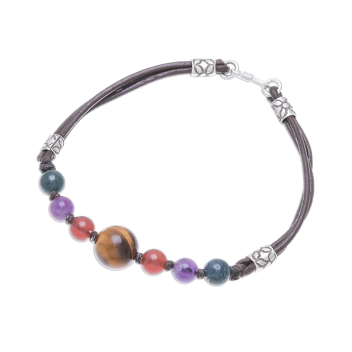 NOVICA Artisan Handmade Multigemstone Beaded Bracelet Crafted in Thailand Sterling Silver Tigers Eye [7.5 in L 3 mm W Pendant(s) 0.4 in L x 2.4 in W] ' Playful Rainbow'