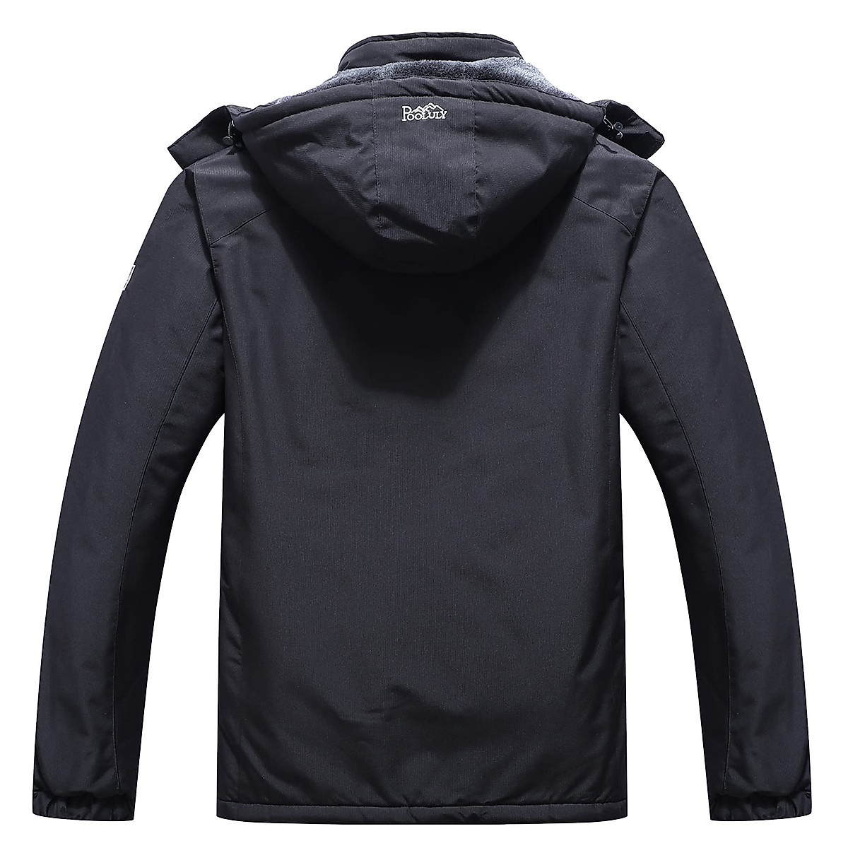 Pooluly Men's Ski Jacket Warm Winter Waterproof Windbreaker Hooded Raincoat Snowboarding Jackets Black-XL