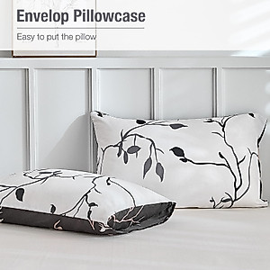 Lekesky Reversible Duvet Cover Queen Size, White Black Tree Branch Pattern Comforter Cover Queen 3pc Super Soft Microfiber Breathable Botanical Bedding Sets with Zipper Ties