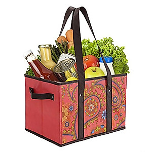Foraineam Reusable Grocery Bags 3 Pattern Assorted Durable Heavy Duty Grocery Totes Bag Collapsible Grocery Shopping Box Bags with Reinforced Bottom
