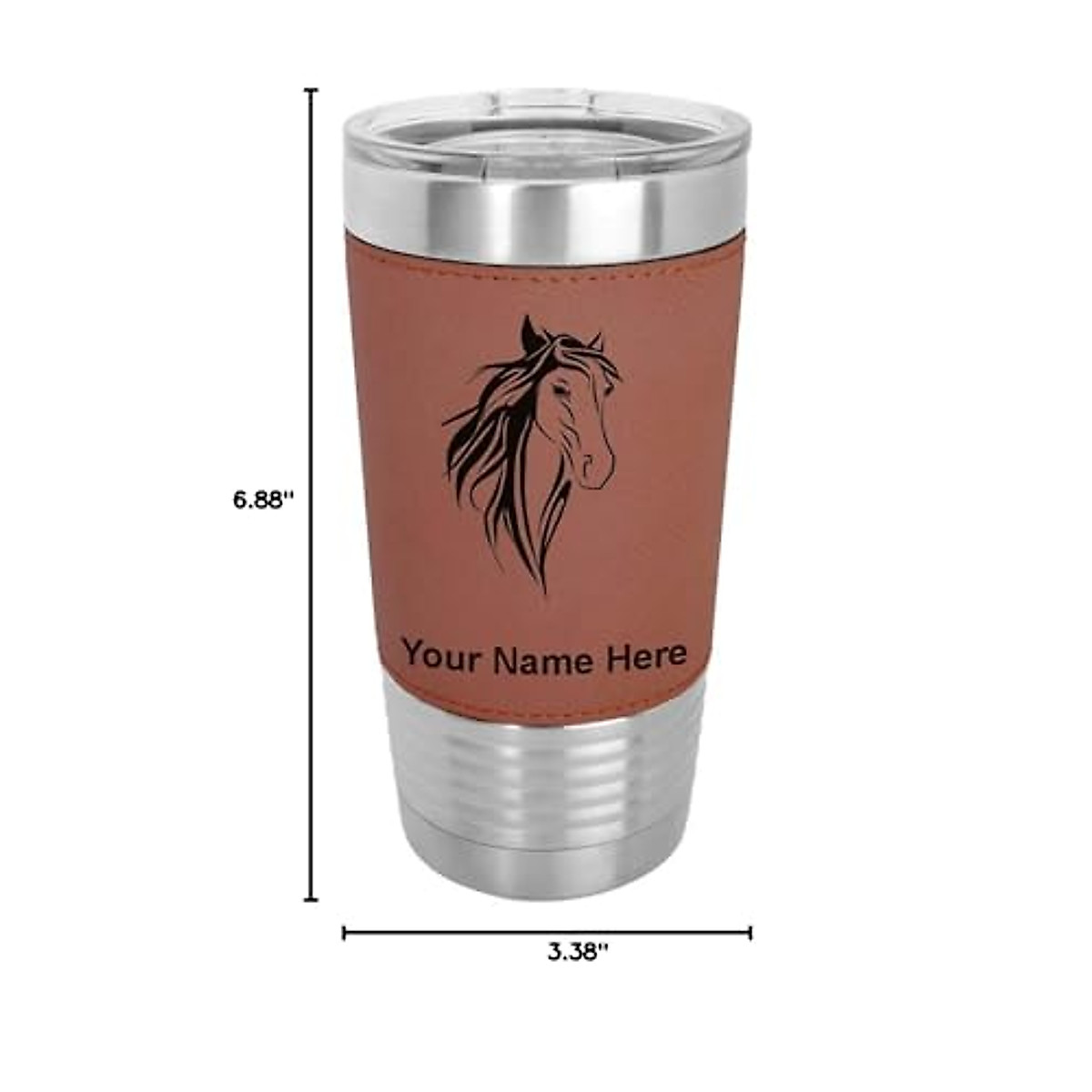 LaserGram 20oz Vacuum Insulated Tumbler Mug, Horse Head 3, Personalized Engraving Included (Faux Leather, Dark Brown)