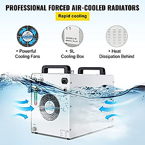 VEVOR Water Chiller CW-3000 Industrial Chiller 9L Thermolysis Type Water Chiller 50W/℃, 3.17gpm 0.9A Current Recirculating Chiller for 60W 80W Laser Engraving Machine Cooling Machine 110V