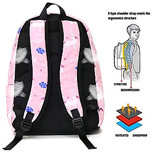 Junlion Dream Unicorn School Bag Kids 3-in-1 Bookbag Set, Laptop Backpack Lunch Bag Pencil Case Gift for Teen Girls Womens (Pink)