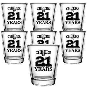 Veracco Cheers To 21 Years Shot Glasses Birthday Gift For Someone Who Loves Drinking Bachelor 21st Funny Party Favors Twenty One and Fabulous (Clear, Glass)