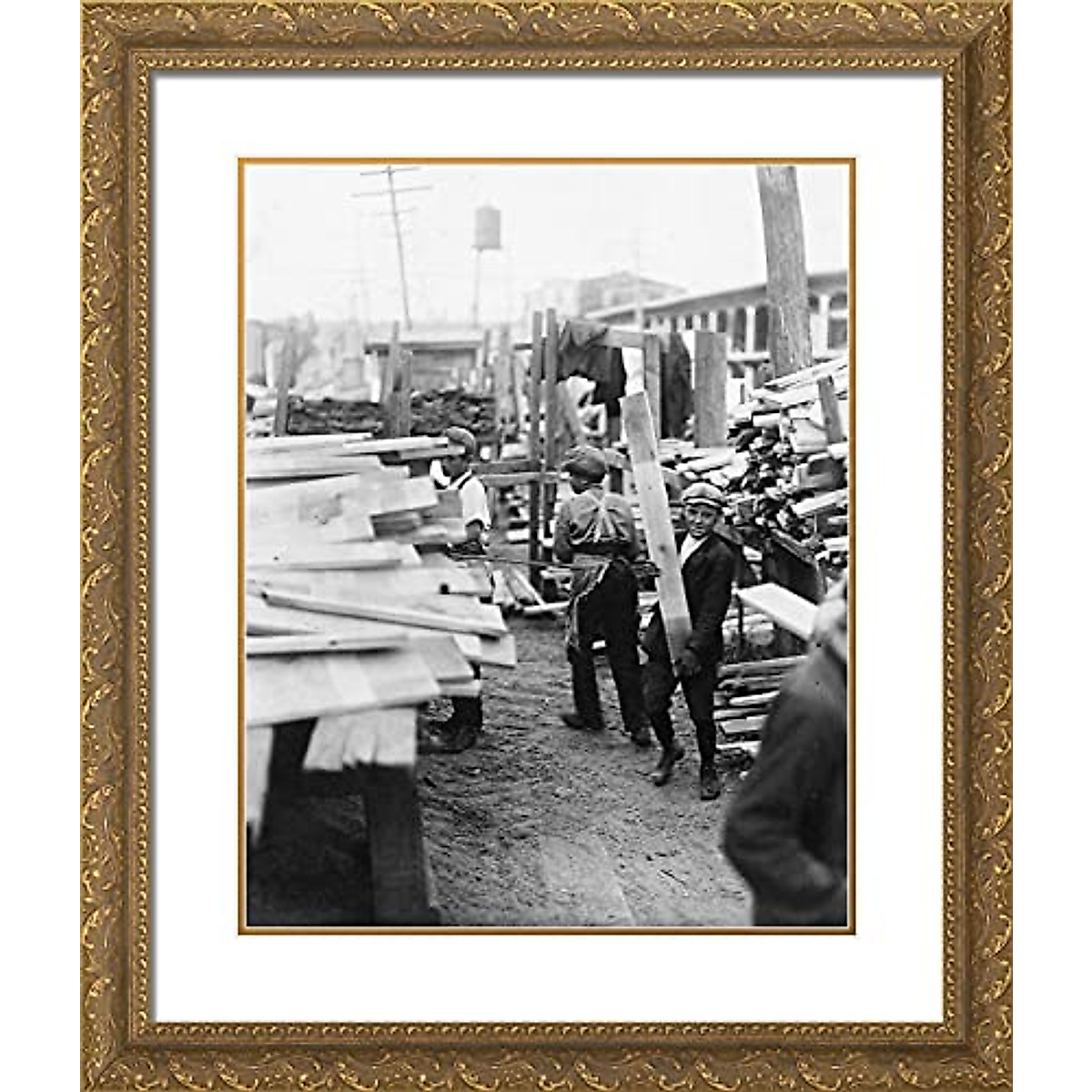 ArtDirect Hine, Lewis Wickes 20x23 Gold Ornate Framed Art Print with Double Matting Titled: Young Boy Working for Hickok Lumber Co. Burlington, VT