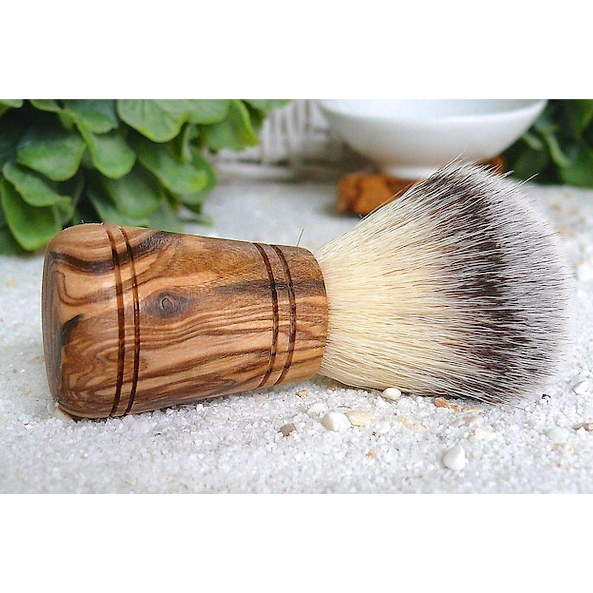 Shaving brush vegan/synthetic handle olive wood by DOM