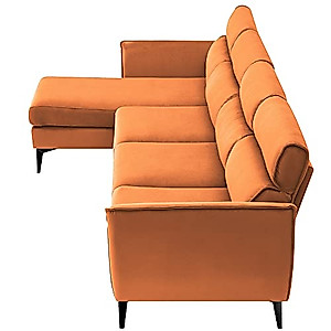 BIADNBZ Sectional Sofa with Reversible Chaise Lounge, Modern Flannel L-Shaped Couch for Living Room, 111", Orange