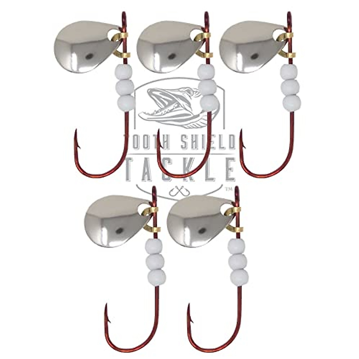 Tooth Shield Tackle Ice Fishing Deadstick Charmer Hook Tip-Up Rig / Tip Down Hook Rig Walleye Crappie Perch Jig [Red White] 5 Pack (Hook Size: 4)
