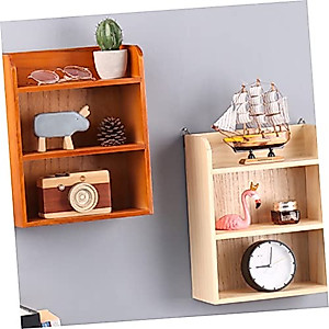 Cabilock Brown Rack Wall Storage Store Wooden Shelf Retro Three Layers Home Hanging for