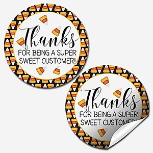 Candy Corn Halloween Fall & Autumn Thank You Customer Appreciation Sticker Labels for Small Businesses, 60 1.5" Circle Stickers by AmandaCreation, Great for Envelopes, Postcards, Direct Mail, & More!