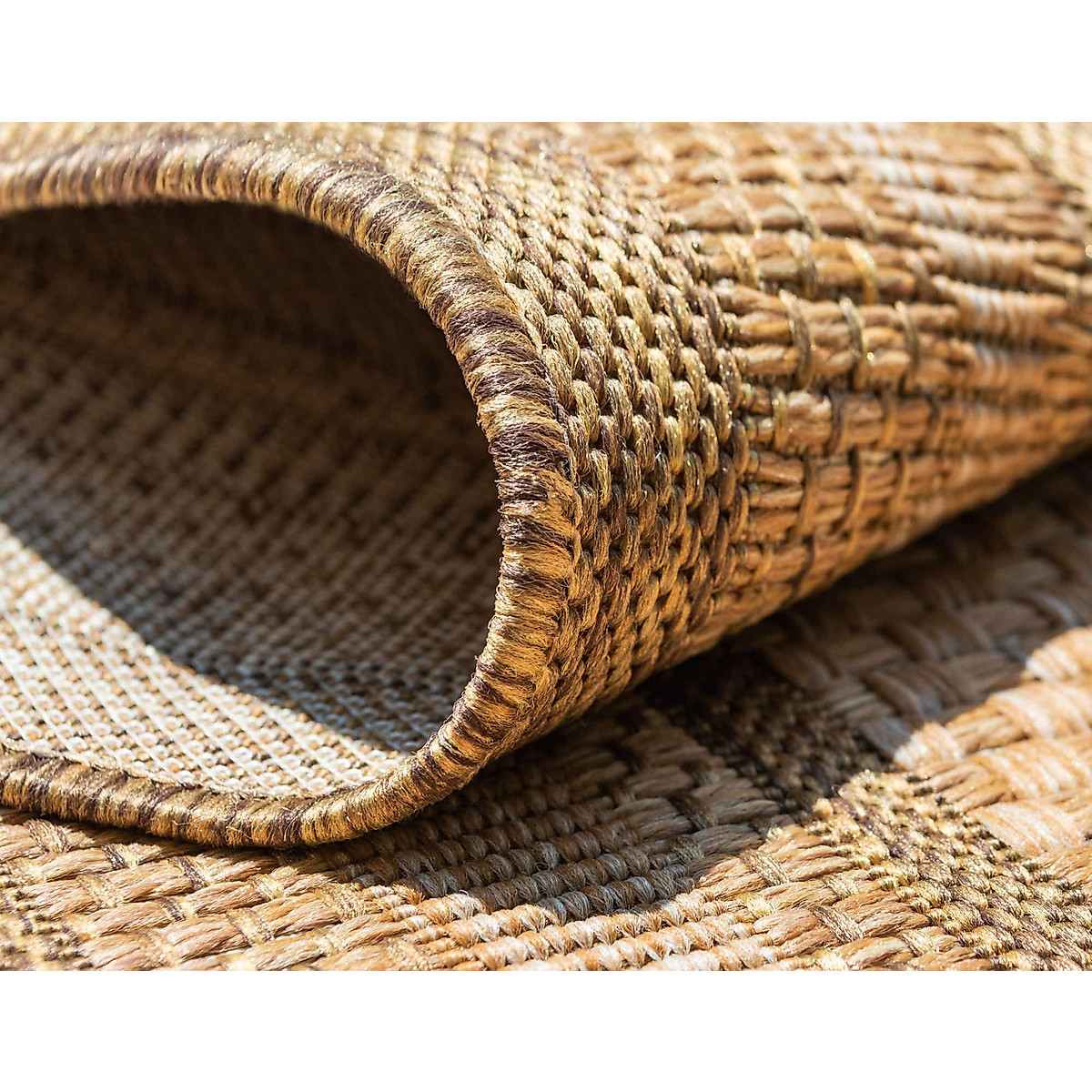 Unique Loom Outdoor Border Collection Area Rug - Multi Border (4' 1" x 6' 1" Rectangle, Tan/ Light Brown)