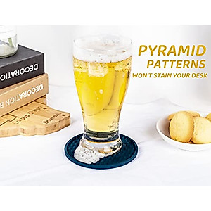 Coasters for Drinks 6 Pack Drink Coasters with Holder,Heat Resistant Silicone Coasters Tabletop Protection,Non-Slip Rubber Coasters for Kinds of Cups (Blue)