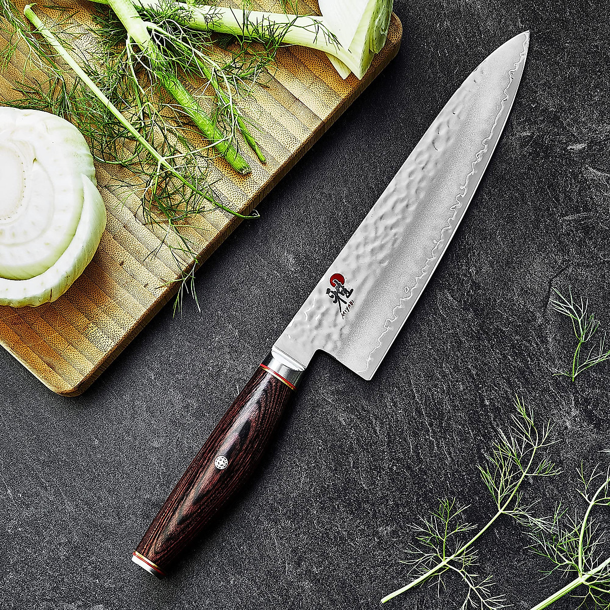 MIYABI Artisan 8-inch Chef’s Knife, Made in Japan, Sharp Hanbazuke Finish, Pakka Wood Handle