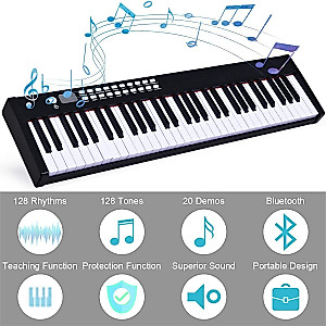 Costzon BX-II 61-Key Portable Keyboard Piano, Electric Keyboard Digital Piano w/Semi Weighted Keys, USB/MIDI Keyboard, Sustain Pedal, Power Supply & Carrying Case for Beginners Adults Kids, Black