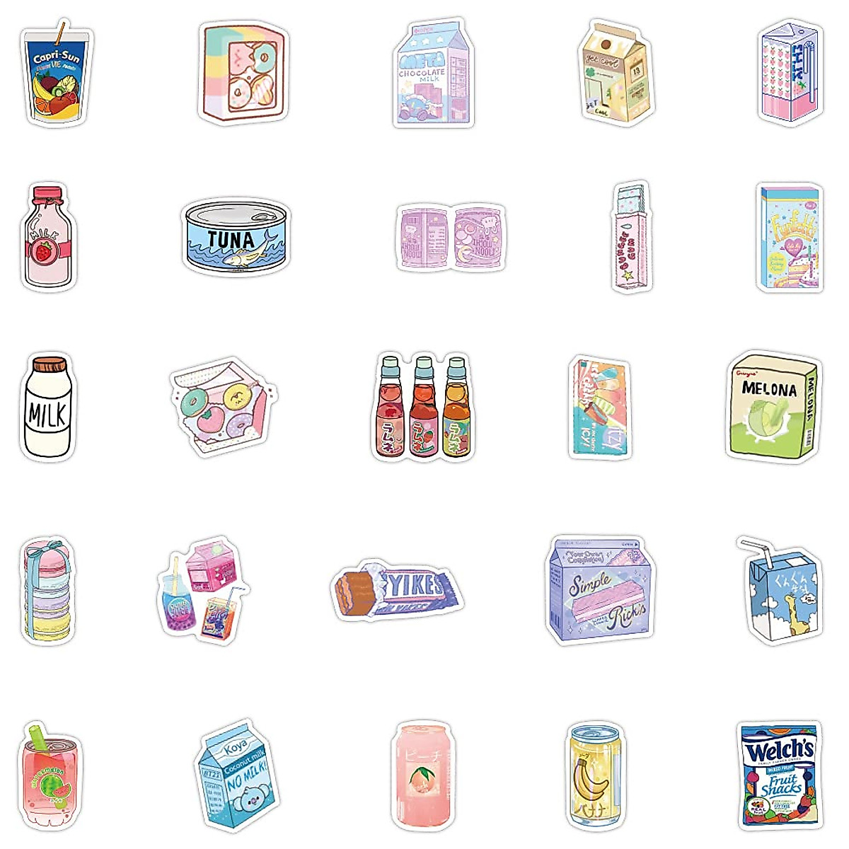 100pcs Cute Snack Stickers Food Stickers Drink Stickers Kawaii Small Beverage Stickers Decorative Masking Stickers for Personalize Laptop Scrapbook Daily Planner and Crafts