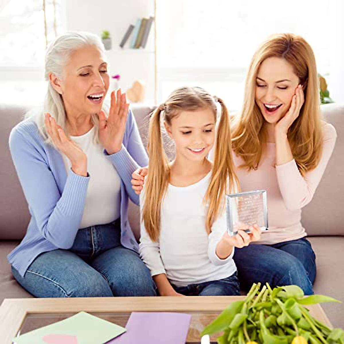 Bonus Mom Gifts Mom Son Stepdaughter Stepmom Stepson Gifts Crystal Glass Mom in Law Gift for Women Funny Clear Paperweights Keepsake for Mother's Day Birthday Wedding (Simple Style)