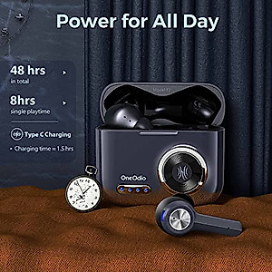 OneOdio True Wireless Earbuds, F2 Wireless Headphones,10mm Drivers with Deep Bass, 48H Playtime, Tiny Size Wireless Earbuds for Commute, Work, Workout, Running Grey