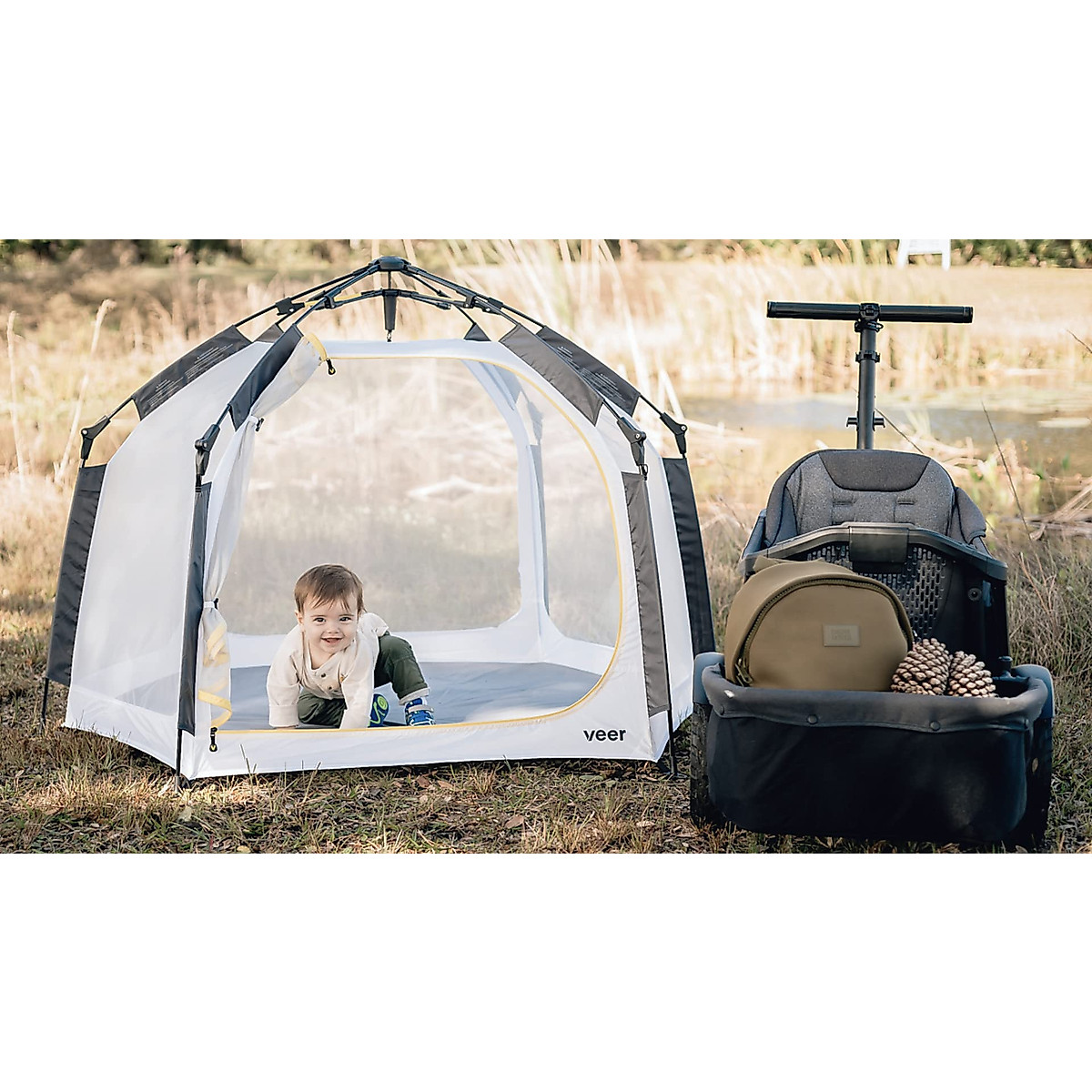 Veer Basecamp | JPMA Certified Portable Pop Up Play Yard/Play Pen for Babies, Toddlers and Kids | Indoor and Outdoor Use | Shade Canopy | Keeps Bugs Out | Playard Safety Certified