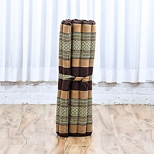 Leewadee Meditation Cushion Set – 1 Round Zafu Yoga Pillow and 1 Square Roll-Up Zabuton Mat Filled with Eco-Friendly Kapok, Brown