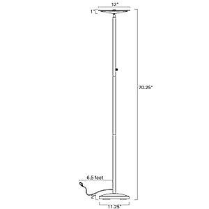 Kira Home Horizon 70" Modern LED Torchiere Floor Lamp (36W, 300W eq.), Glass Diffuser, Dimmable, Timer and Wall Switch Compatible, Adjustable Head, 3000k Warm White Light, Brushed Nickel Finish