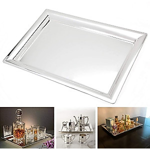 Le'raze Elegant Mirrored Rectangular Silver Tray, Mirrored Tray for Whiskey Decanter, Candle Sticks, Vanity Set, Perfume Tray, and Serving