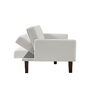 Linen Sofa Bed Sleeper Couch 74.4 Inch Convertible Loveseat Size for Small Space 3 Seater Chesterfield Button Tufted for Office Apartment Dorm Living Room Beige