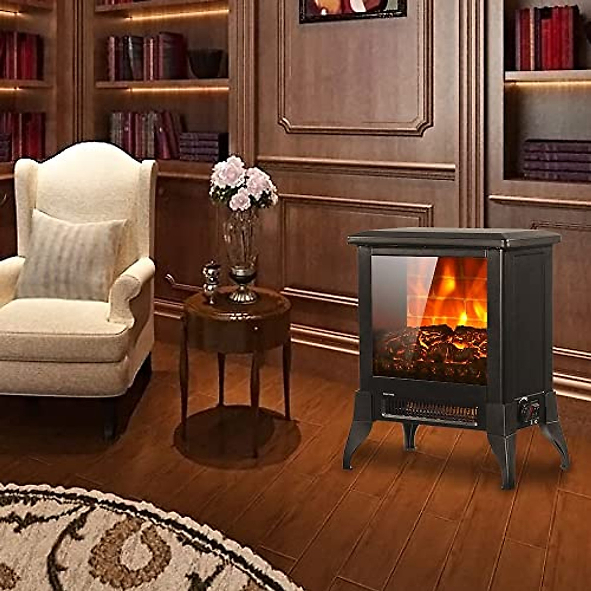 FRITHJILL Electric Fireplace Heater,1400w 18" Indoor Freestanding Fireplace Stove with Realistic Flame Effect