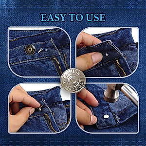 20 Sets Replacement Jean Buttons, 17mm Combo Copper Tack Buttons Replacement Kit with Rivets and Metal Base in Plastic Storage Box