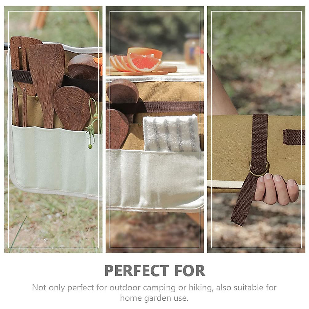 ifundom Roll up Cultery Bag Canvas Roll Up Culinary Bag Cutlery Storage Case Portable Silverware Tool Roll Bag Cover for Cooking and Camping