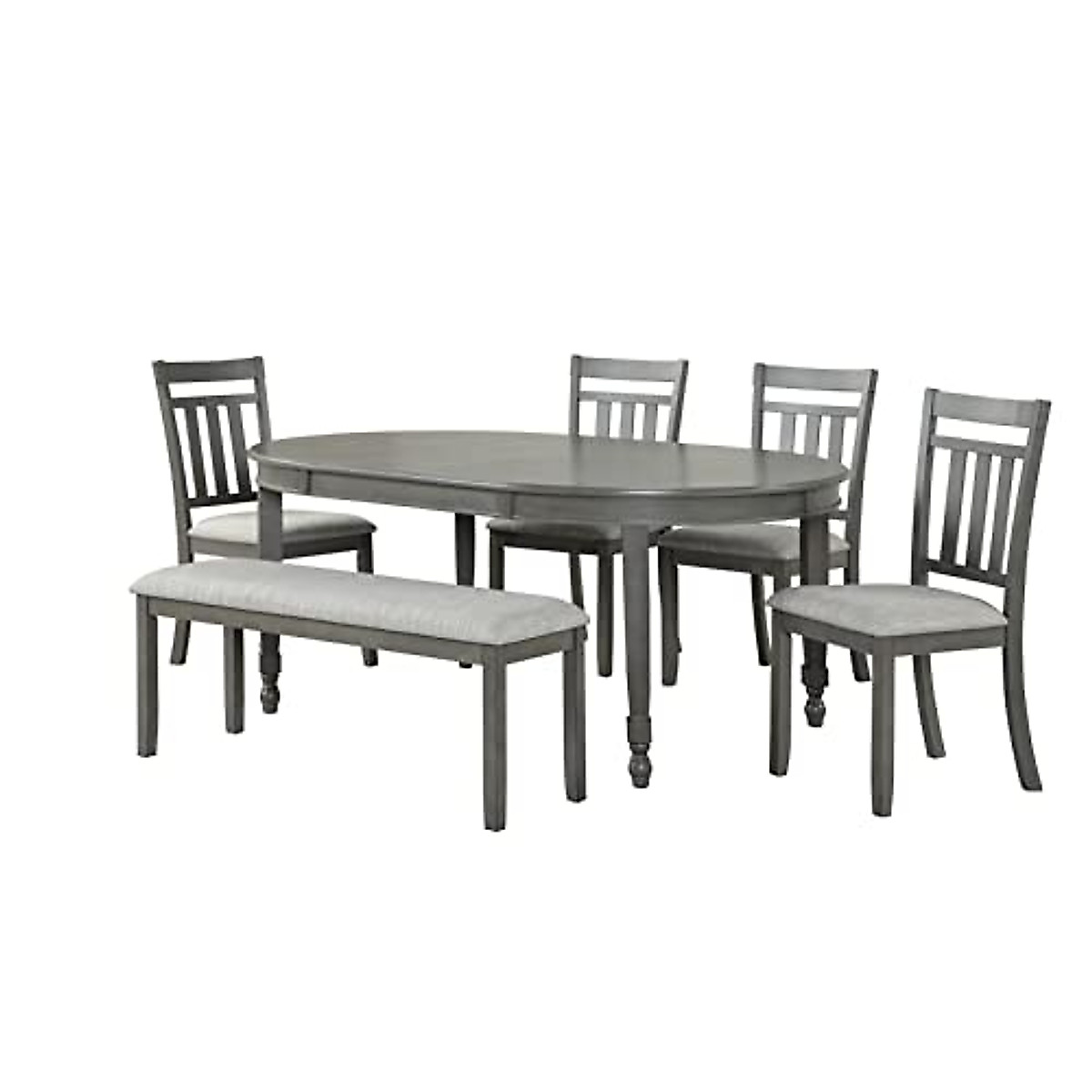 Liveasy Furniture Dining Room Table Set for 6, Kitchen Oval Table with Bench and Chairs Set (Set of 6) Dinette Table with Chairs and Bench (Oval Grey)