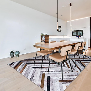 DECOMALL Coronado 9x12 Area Rugs, Modern Geometric Faux Cowhide Patchwork Rug, Non Slip Carpet for Living Room Bedroom, 9x12ft Multi