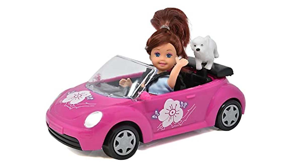 Mini Car for Dolls – Pink Convertible Playset for Kids Ages 3-8