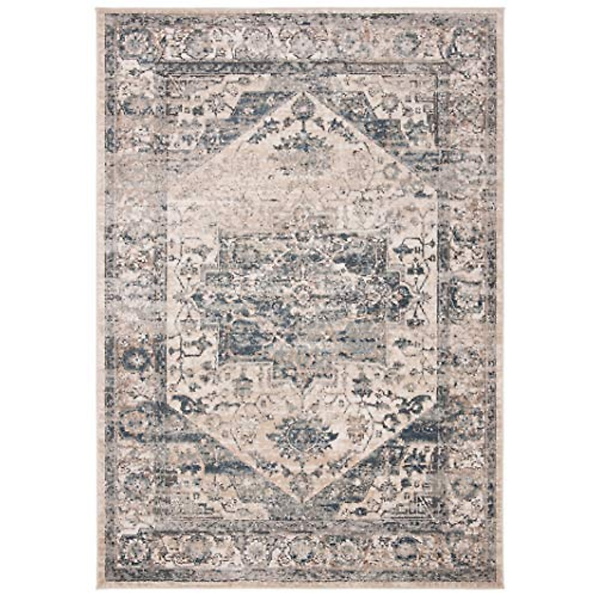 MARTHA STEWART x SAFAVIEH 6'7" x 9' Ivory/Blue MSR868A Oriental Non-Shedding Area Rug