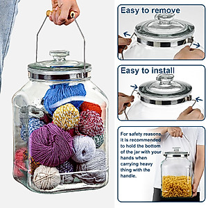 Daitouge 2.5 Gallon Glass Jar with Lids, 5.5" Opening Heavy Large Glass Storage Jars with Handle, Extra Big Glass Container for Kitchen Organization
