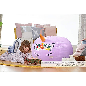 Aubliss Stuffed Animal Storage, Velvet Bean Bag Chairs Cover, X-Large 38" Ultra Soft Kids Toy Storage Organizer for Blankets Towels Clothes, Unicorn Purple Floral