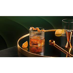 LEMONSODA Premium Vintage Straight Line Double Rocks Glasses and Tumblers - Quality Glass Great for Gifts, Men, Dad, Husband, Women, Whiskey Lovers (10 oz Tumblers - Set of 4)